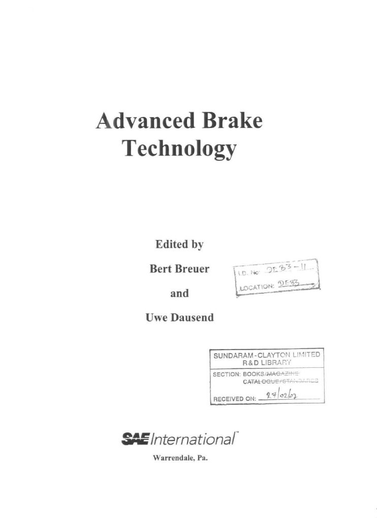 Advanced Brake Technology by Bert Breuer and Uwe Dausend | PDF
