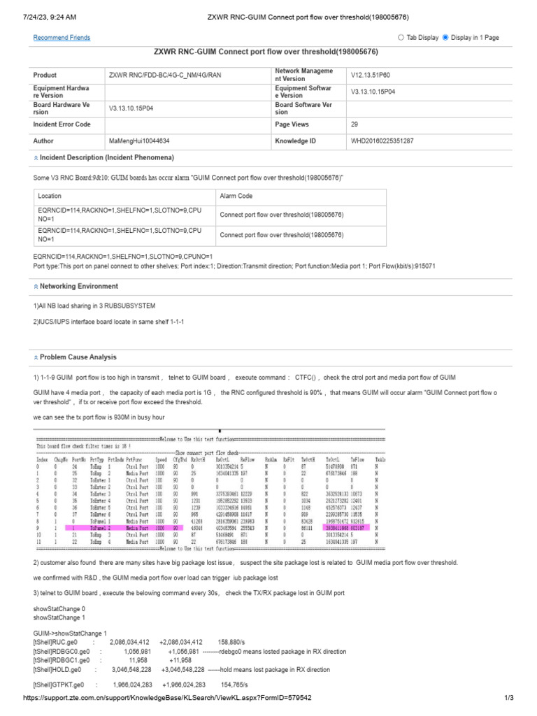 ZXWR RNC-GUIM Connect Port Flow Over Threshold (198005676) | PDF ...