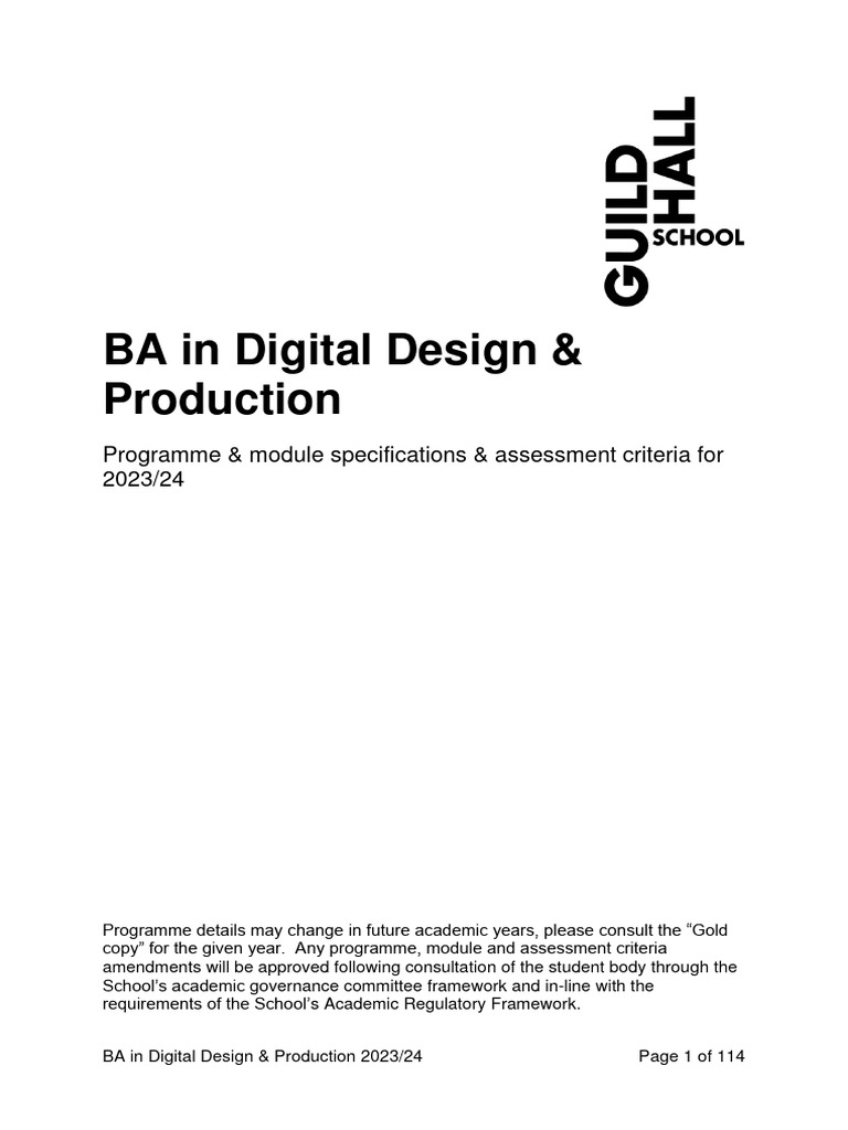 BA Digital Design and Production Programme Specification 2023-24 | PDF ...