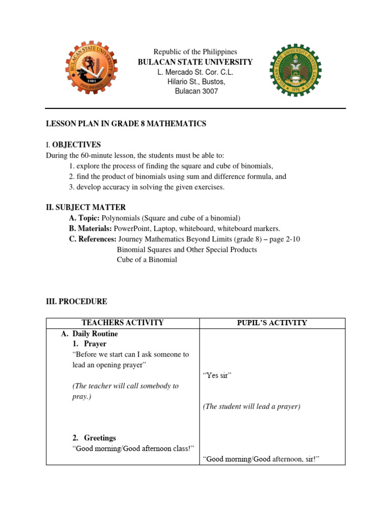 Lesson Plan 203 1 1 | PDF | Polynomial | Thought