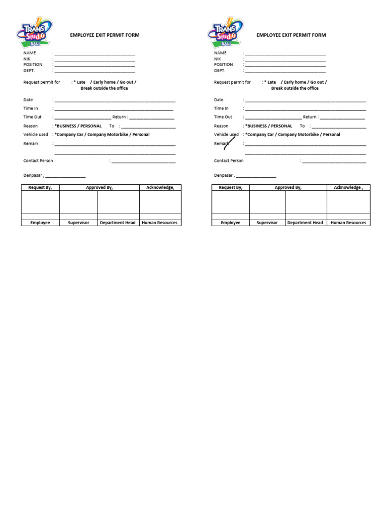 Form 047 - Exit Permit v2 | PDF | Employee Relations | Vehicles