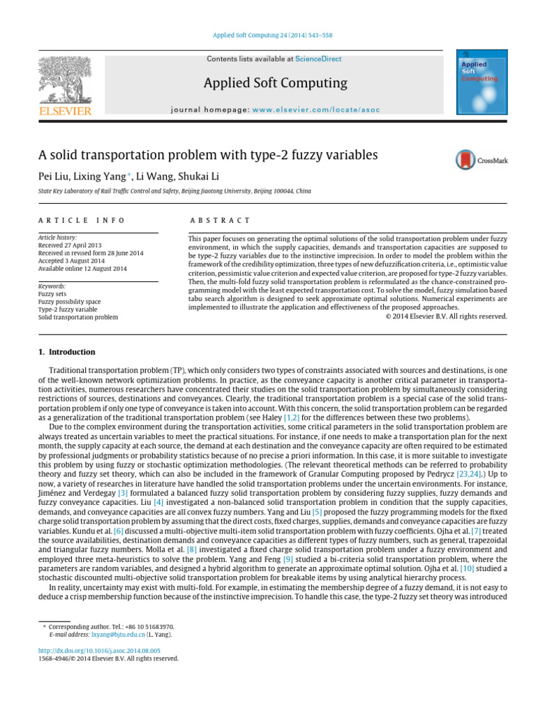 A Solid Transportation Problem With Type-2 Fuzzy Variables | PDF | Fuzzy Logic | Mathematical ...