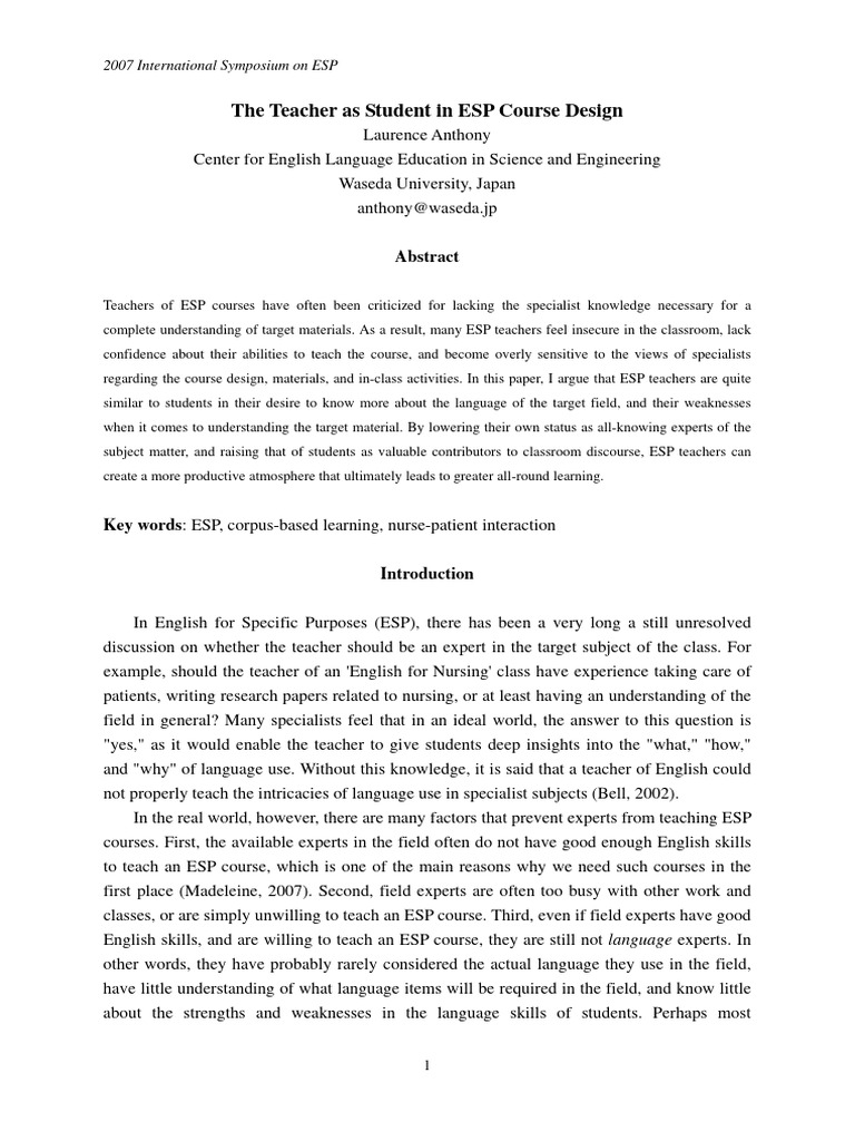 Esp For Nurse | PDF | Teachers | Expert