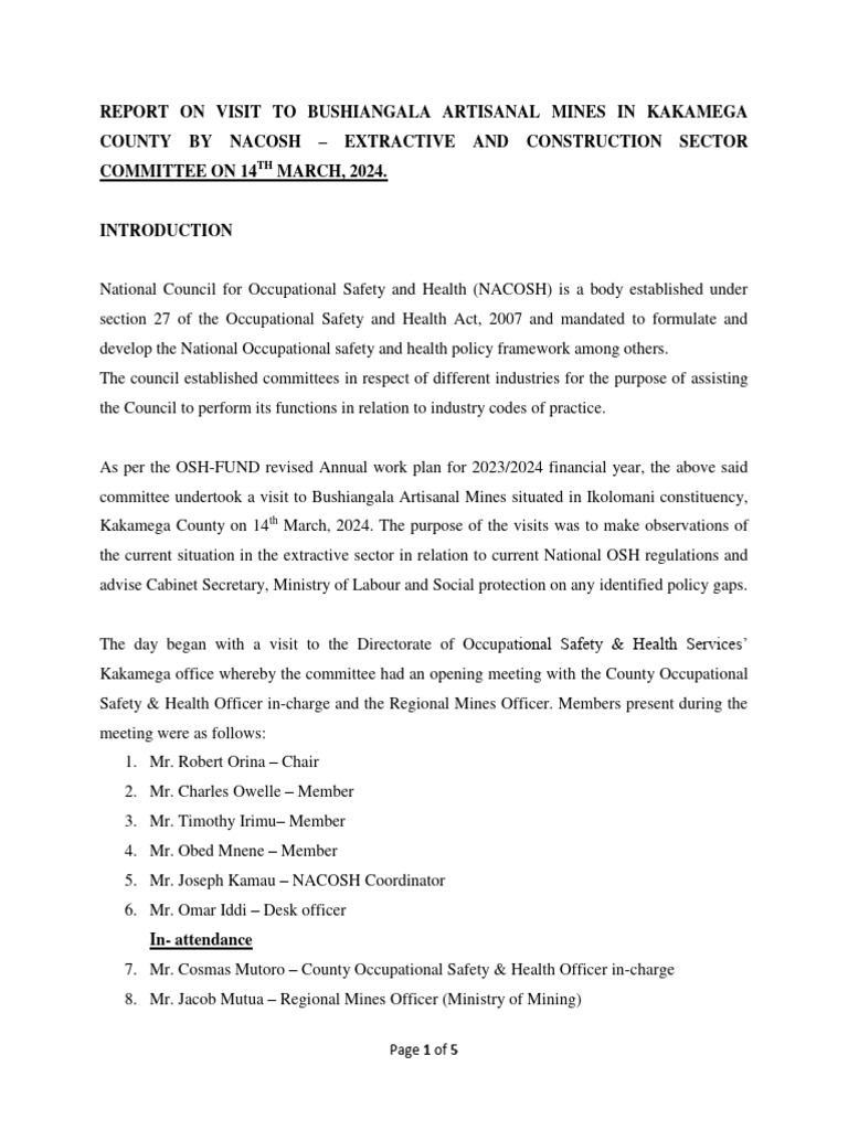 Report - On - Nacosh - Ecc - Visits - Kakamega - 14.3.2024 | PDF ...