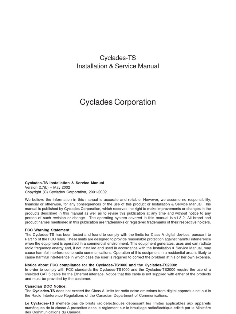 Cyclades-TS Installation and Service Manual - Ts - 27b | PDF | Radius | Secure Shell