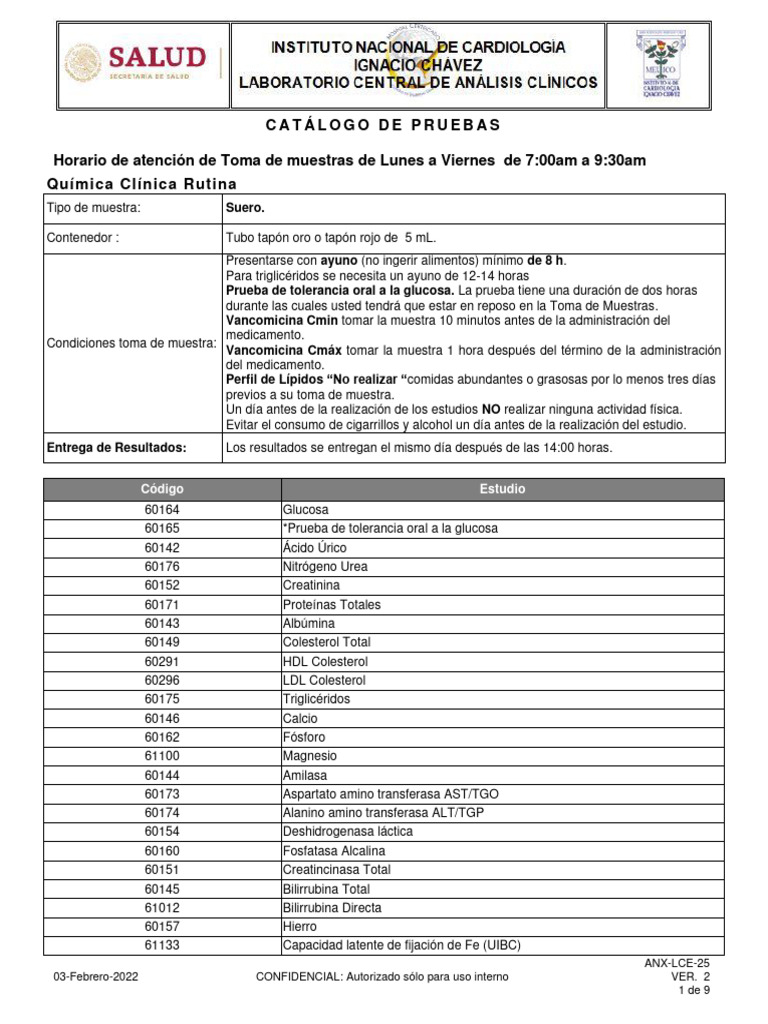 ANX-LCE-25 Catalogo de Pruebas 2022 | PDF | Orina | Sangre
