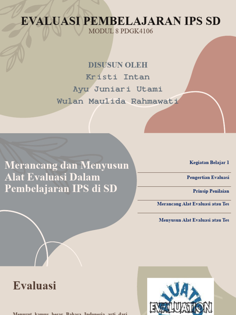EVALUASI PEMBELAJARAN IPS SD Kel 8 | PDF
