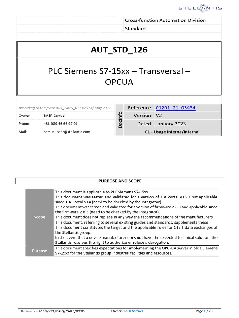 AUT STD 126 PLC Siemens S7-15xx Transversal OPCUA V2 EN 01 2023 | PDF ...