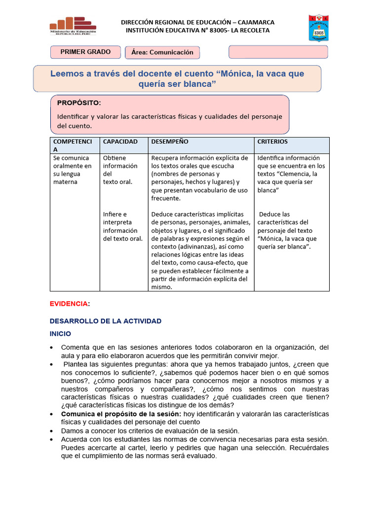 1.leemos A Través Del Docente El Cuento "Mónica, La Vaca Que Quería Ser ...