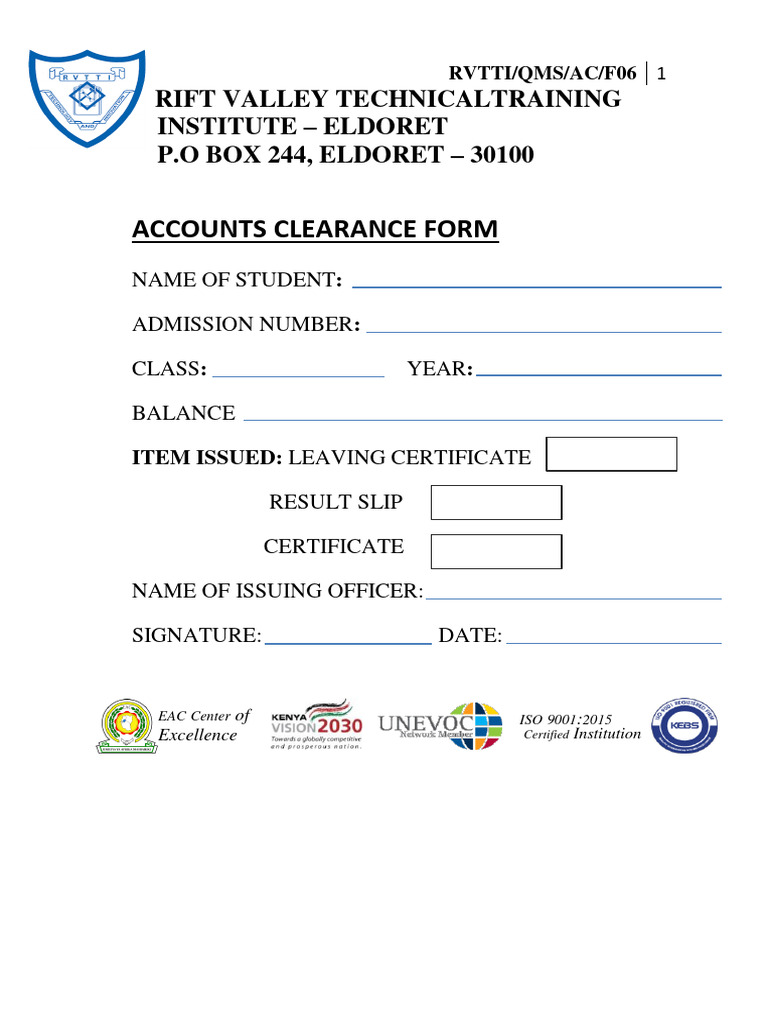 Accounts Clearance Form | PDF