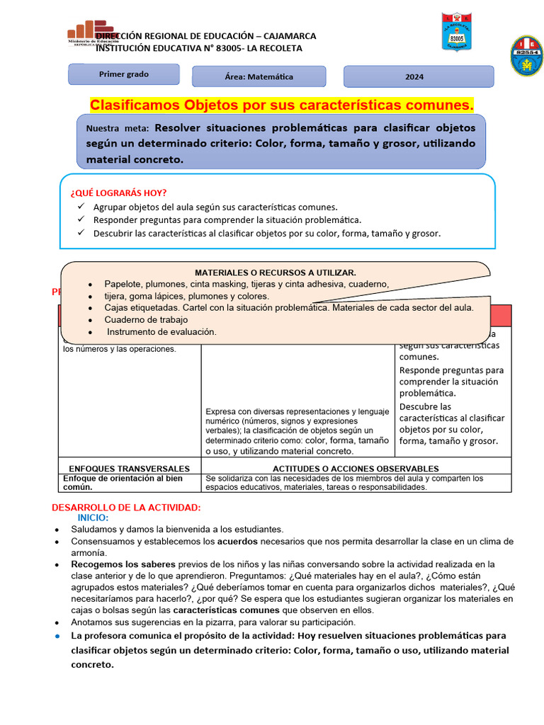 Clasificación de Objetos por Tamaño | PDF | Salón de clases | Maestros