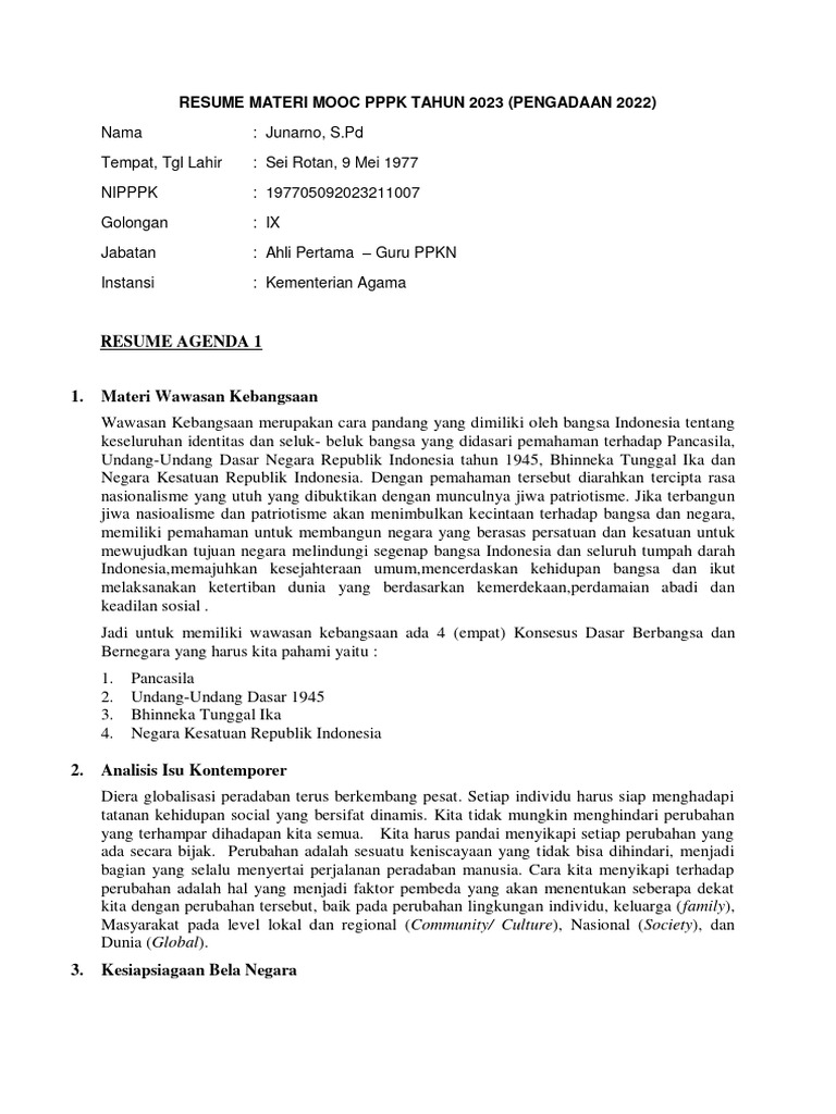 RESUME MATERI MOOC PPPK JUNARNO SPD | PDF