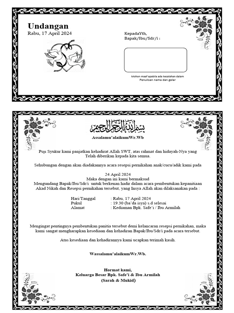 Contoh Surat Undangan Rapat Panitia Pern | PDF