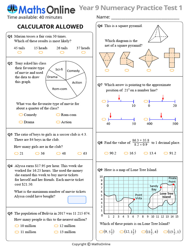 Year9 Practice Test1 Calc Questions | PDF | Litre