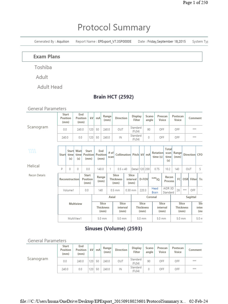 Protocol Summary: Exam Plans | PDF