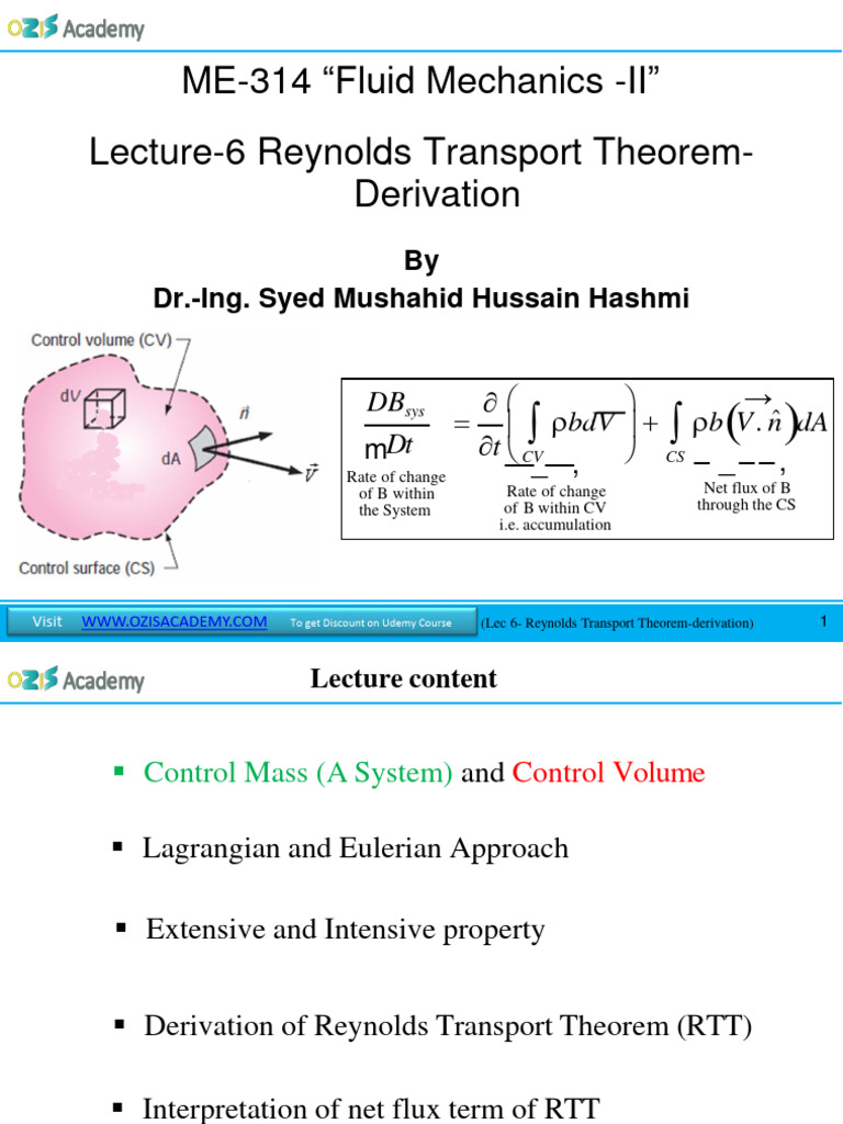 Lecture 6 Reynolds Transport Theorem-Derivation | PDF | Continuum Mechanics | Flux