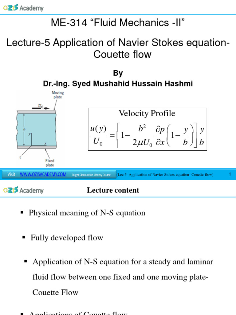 Lecture 5 Application of Navier-Stokes Equation-Couette Flow | PDF | Fluid Dynamics | Navier ...