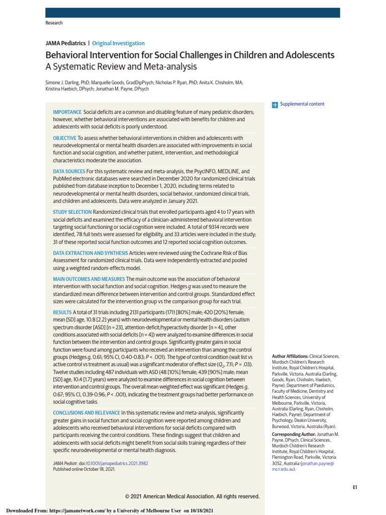 Behavioral Intervention For Social Challenges in Children and ...