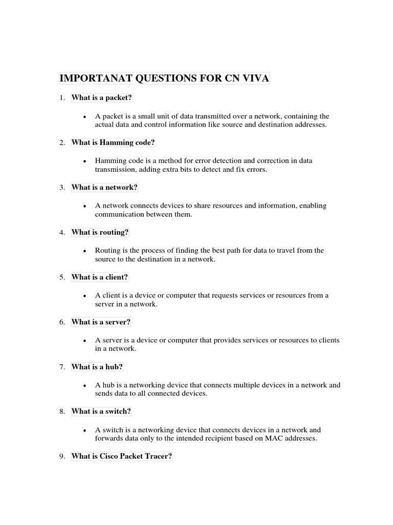 Importanat Questions For CN Viva1 | PDF | Osi Model | Computer Network