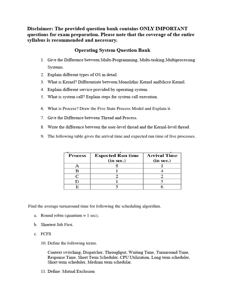 OS Question Bank | Download Free PDF | Scheduling (Computing) | Thread (Computing)
