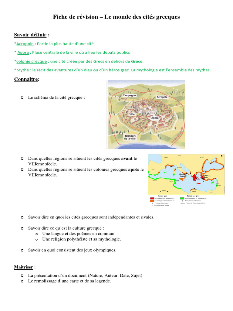 Fiche de Révision Monde Grec | PDF | Classiques