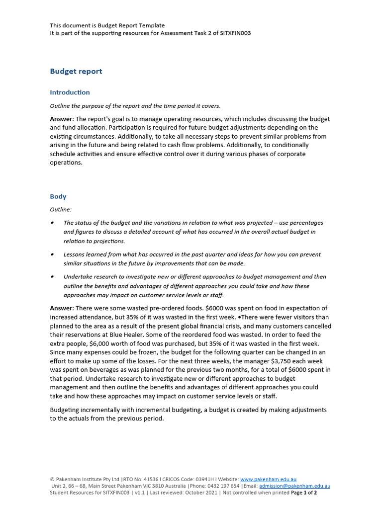 Budget Report Template | PDF | Budget | Business