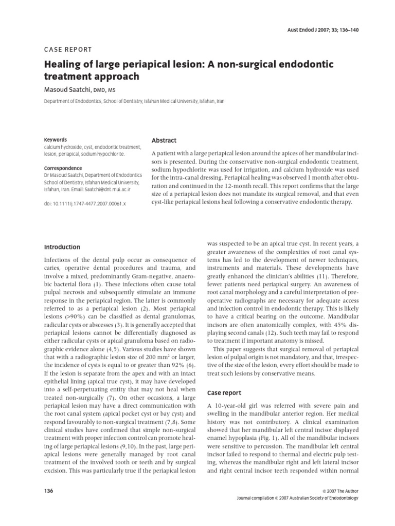 Healing of large periapical lesion A non-surgical endodontic | PDF ...