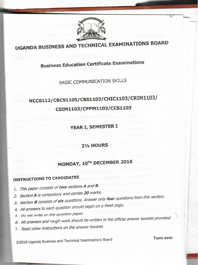 Ubteb Past Paper Csim1103 Basic Communications Skills Dec 2018 | PDF