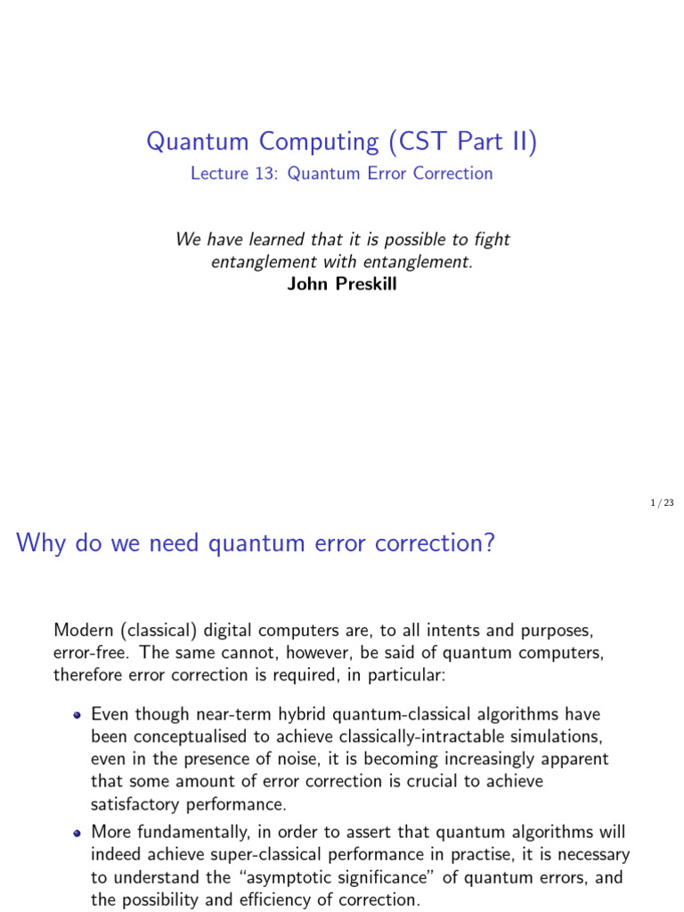 Quantum Error COrrection | PDF | Quantum Computing | Error Detection And Correction