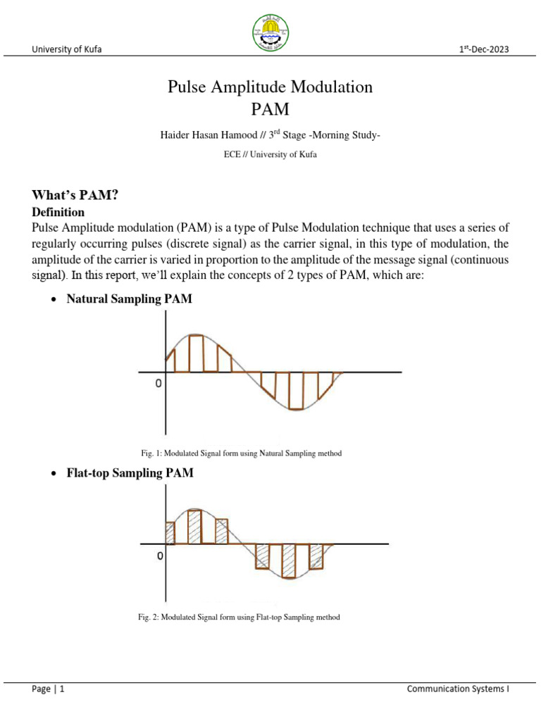 Pam Modulation Report Pdf Modulation Sampling Signal Processing