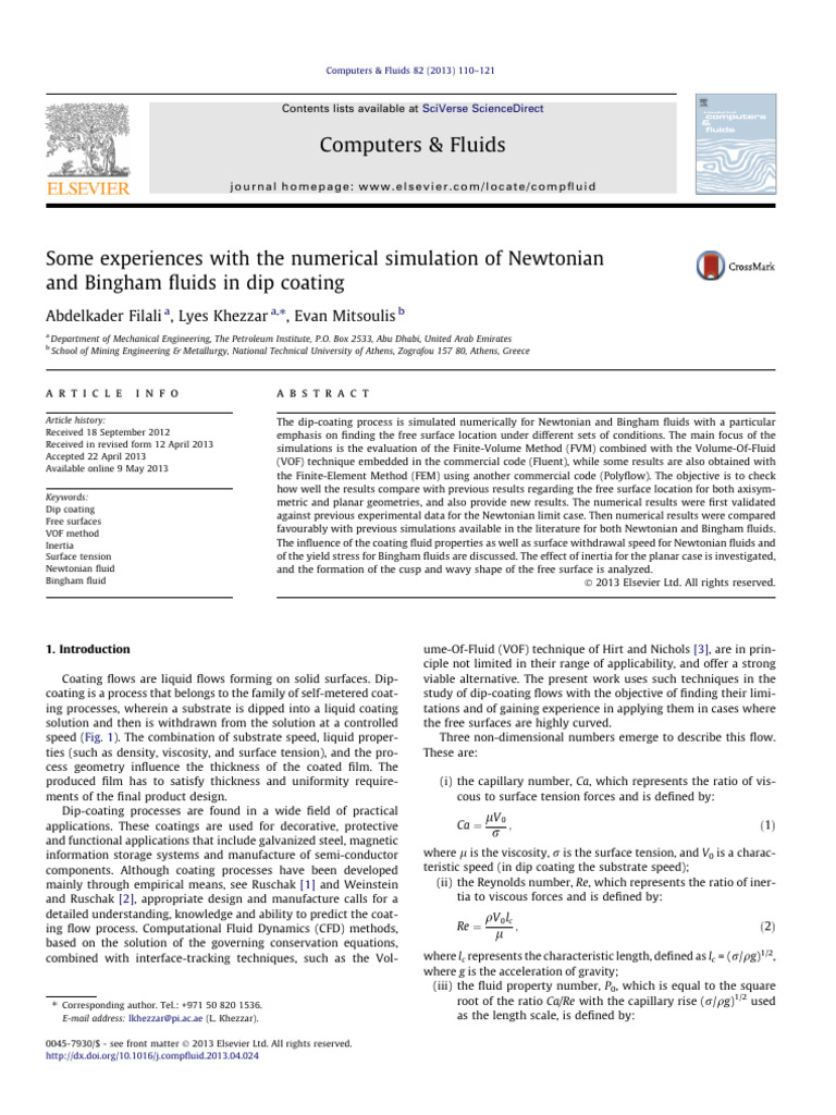Some Experiences With The Numerical Simulation of Newtonian and Bingham Fluids in Dip Coating ...