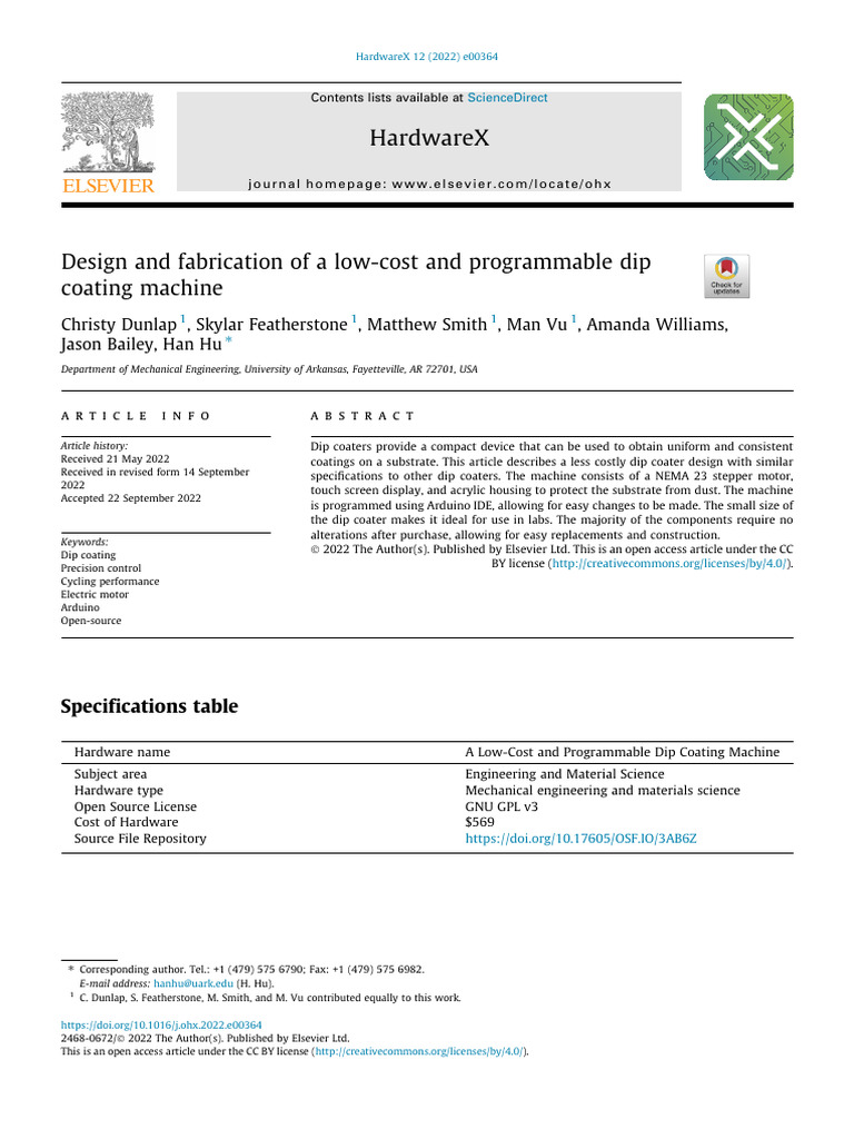 Design and Fabrication of A Low-Cost and Programmable Dip Coating ...