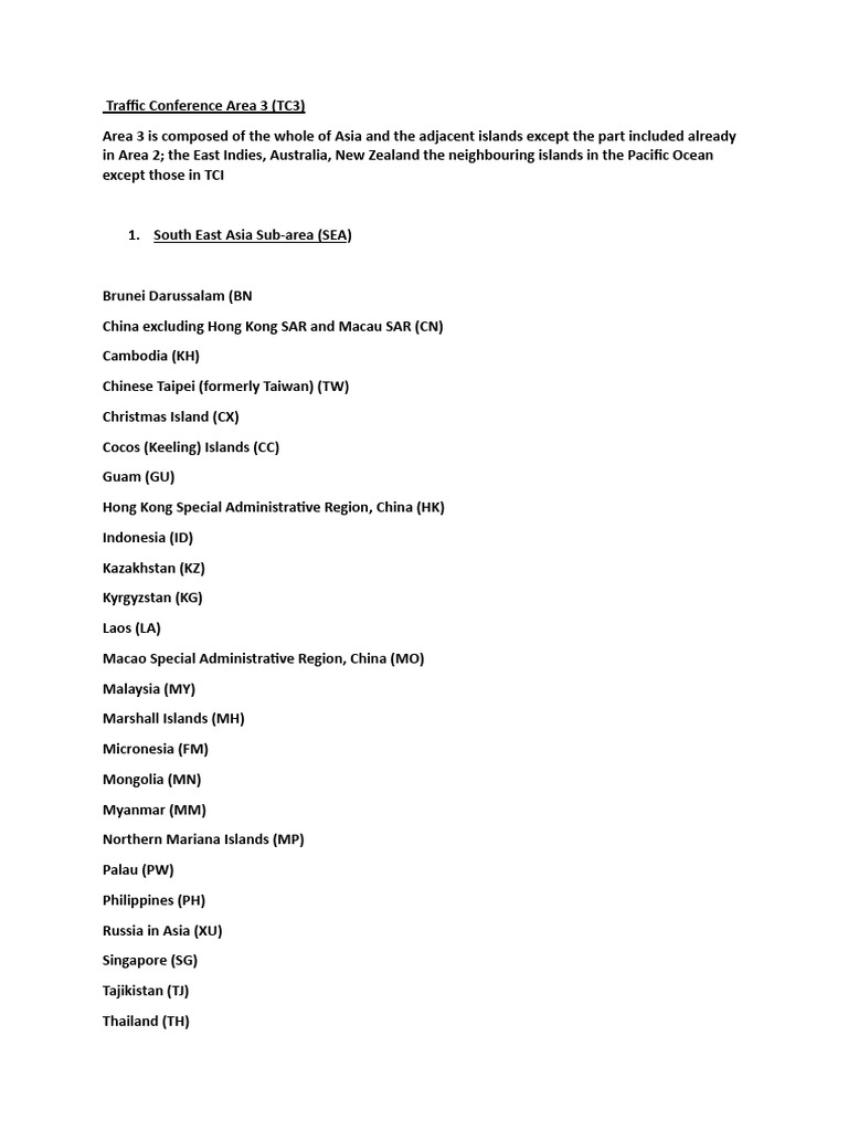 IATA Traffic Conference Area 3 Overview | PDF