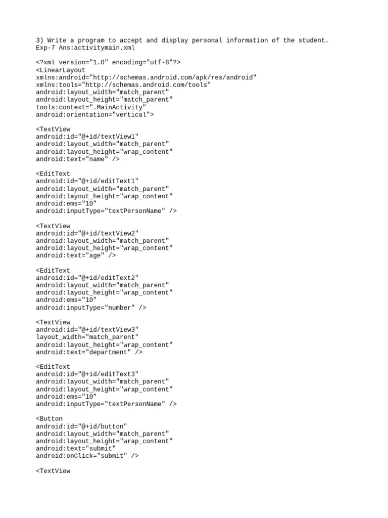 3) Write A Program To Accept and Display Personal Information of The ... 3) Write A Program To Accept and Display Personal Information of The ...