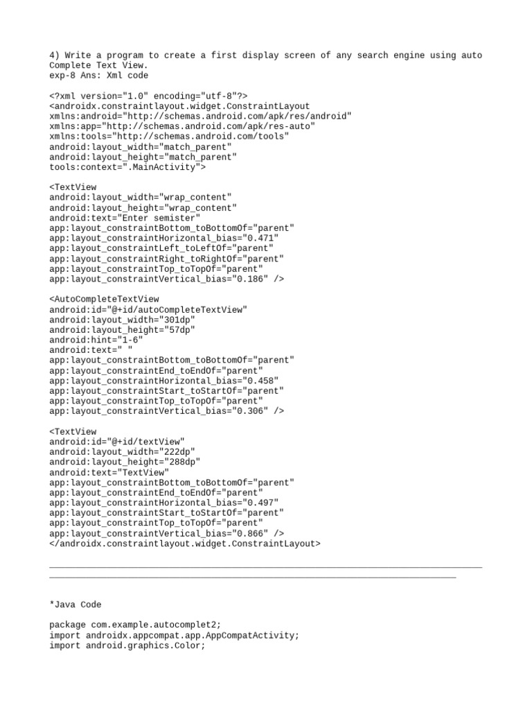 4) Write A Program To Create A First Display Screen of Any Search Engine Using Auto Complete ...