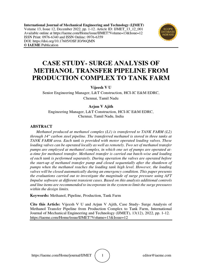 Surge Analysis of Methanol Pipeline | PDF | Pump | Valve