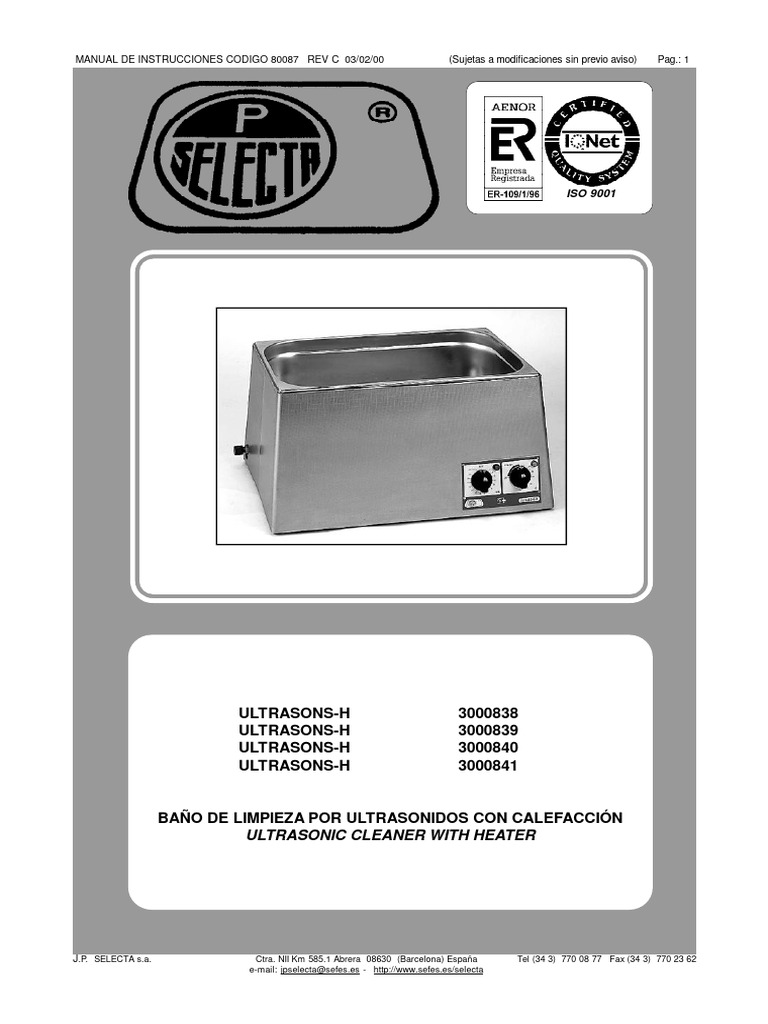 BAÑOS TERMICOS JP Selecta ULTRASONS | PDF