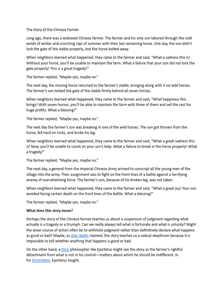 The Story of The Chinese Farmer | PDF | Epictetus | Wisdom