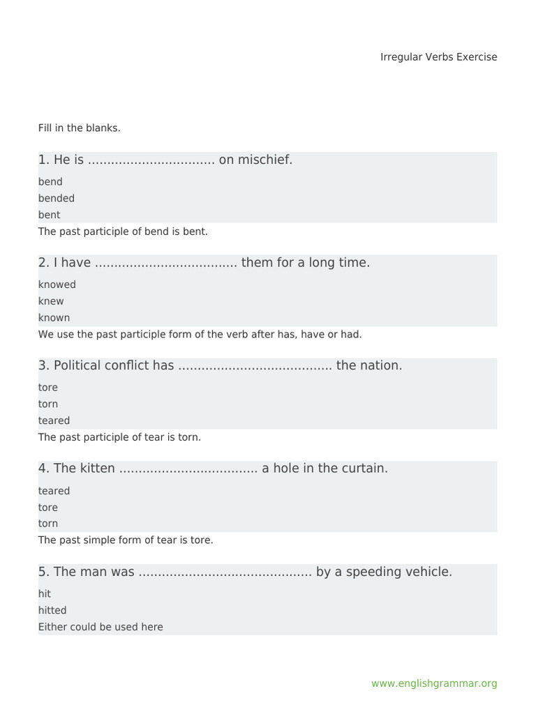 Irregular Verbs Exercise Guide | PDF | Syntax | Language Families