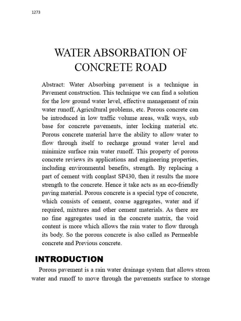 Water Abserbation Concrete Road | PDF | Concrete | Road Surface