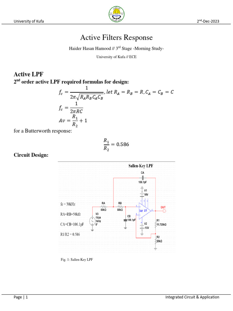 Active Filters in Multisim | PDF | Electronics | Electrical Circuits