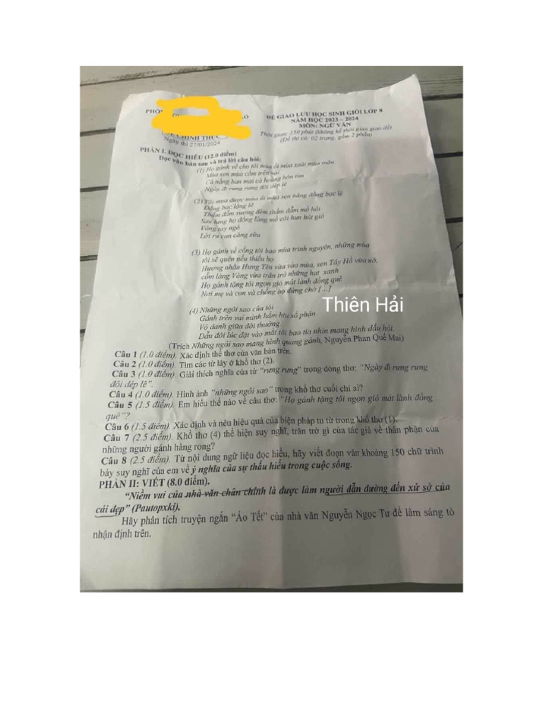 De Thi HSG Van 8 Huyen Quang Xuong Nam Hoc 20232024 | PDF