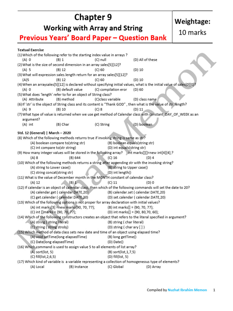 Std 12 Chapter 9 Working With Array And String Textual Exercise And 1655