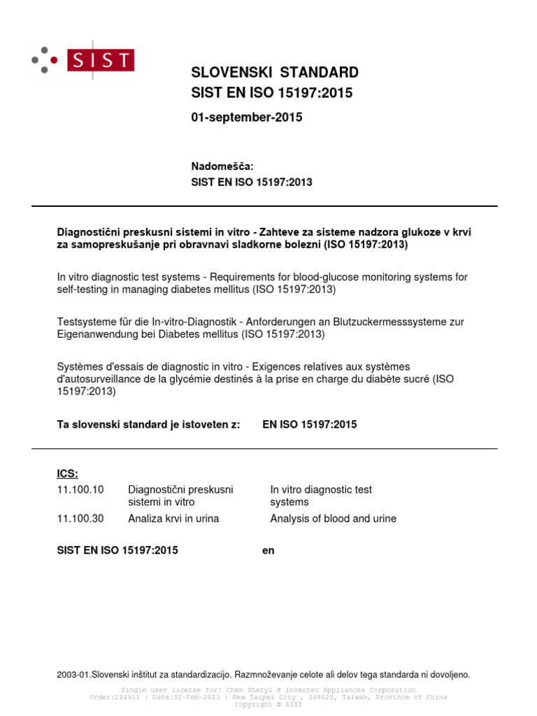 En Iso 15197 2015 | Download Free PDF | Accuracy And Precision | Medical Device