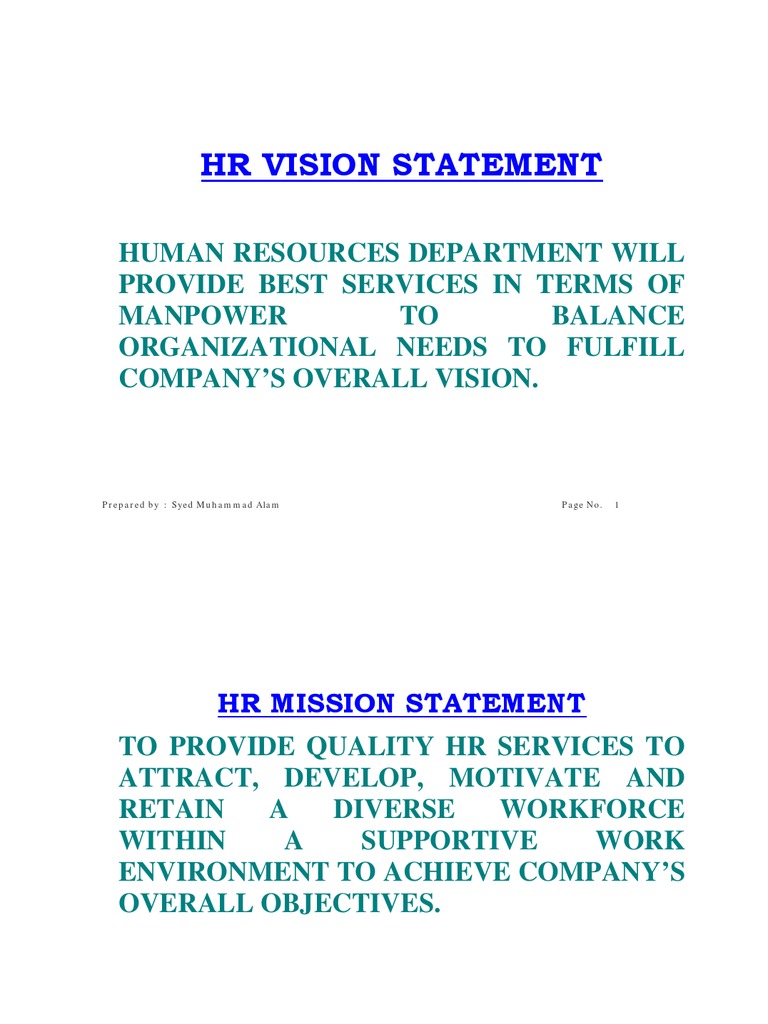 HR VISION AND MISSION STATEMENTS | PDF