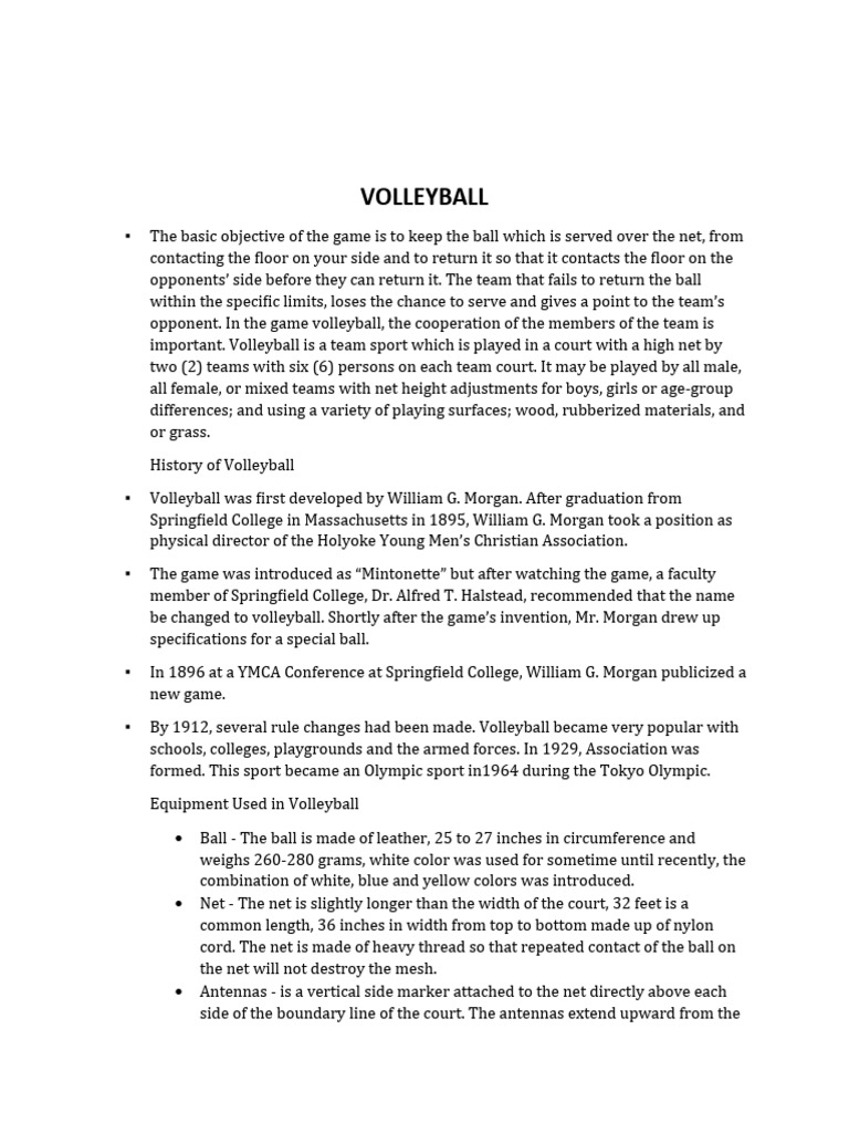 Volleyball Outline | PDF | Volleyball | Team Sports