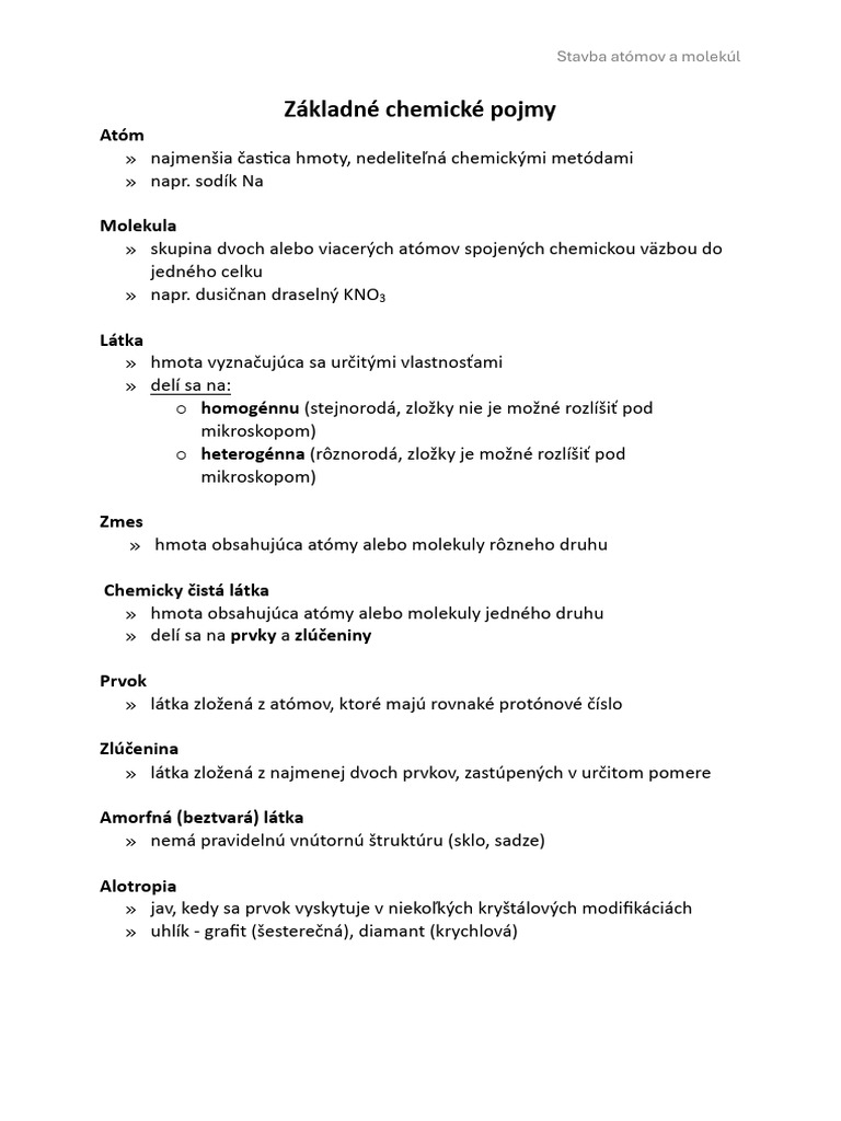 1) Základné Chemické Pojmy | PDF