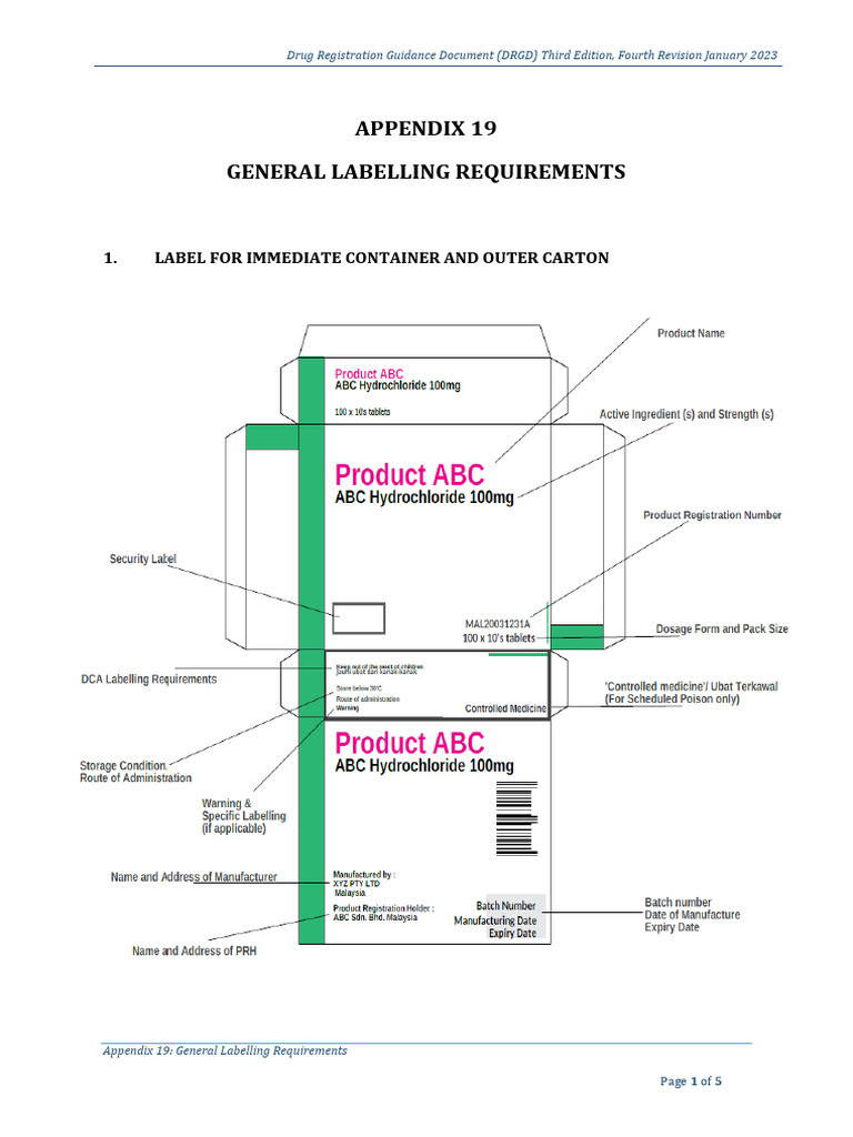 APPENDIX 19 General Labelling Requirements | PDF | Pharmacology
