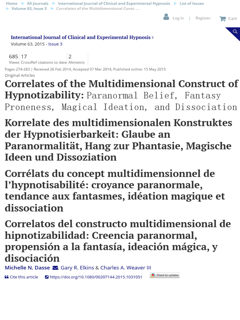 Proneness, Magical Ideation, and Dissociation: International Journal of ...