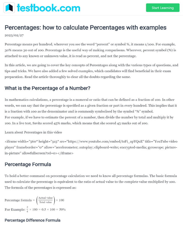 Maths Percentages 25b3fad7 | PDF